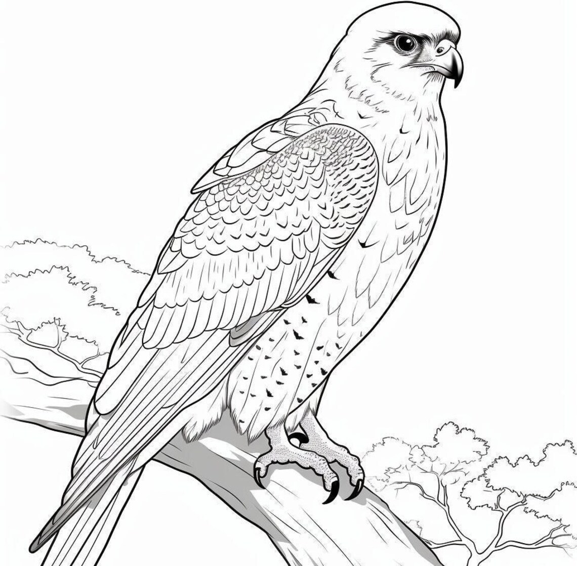 Majestic Peregrine Falcon - 4 Coloring Pages - Etsy