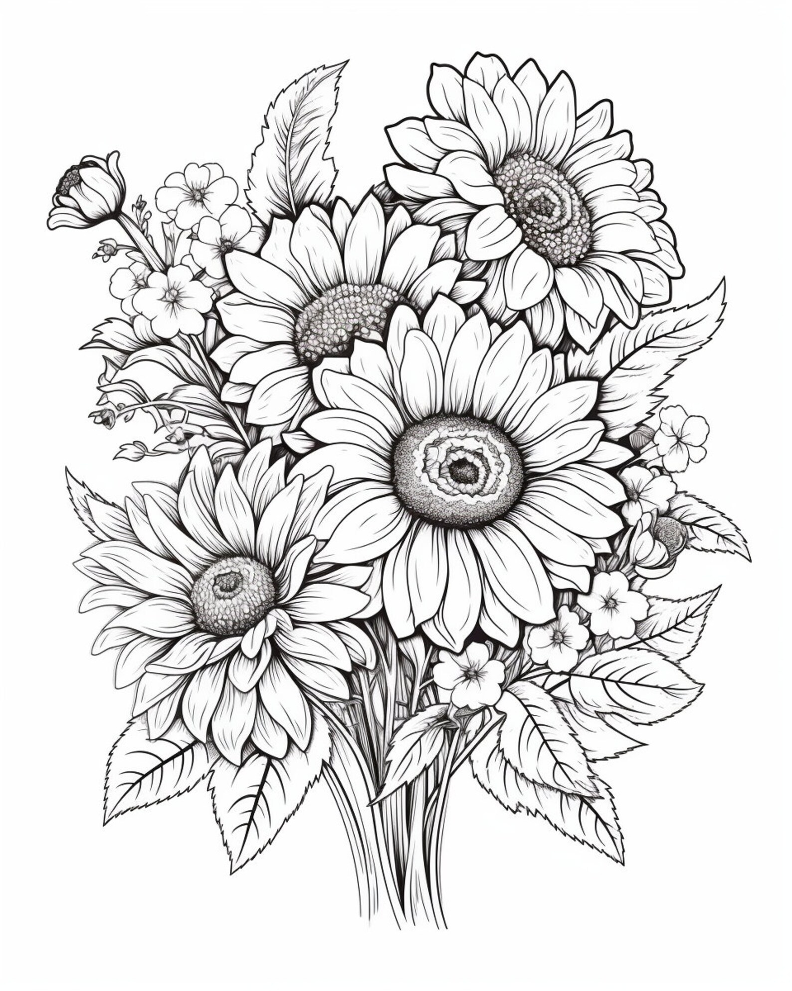 Blooming Sunflower Delights: Four Coloring Pages! - Etsy