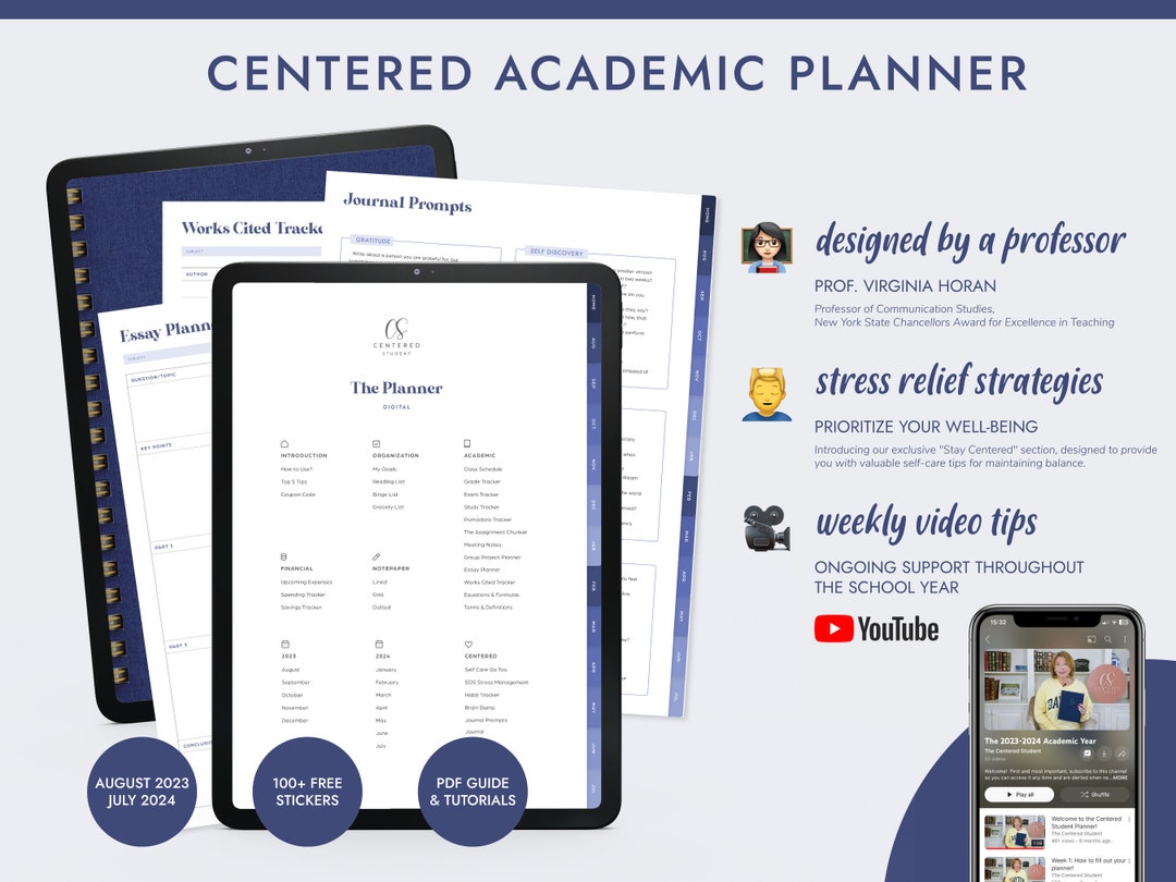 The Centered Student Digital Planner August 2023 July 2024 - Etsy