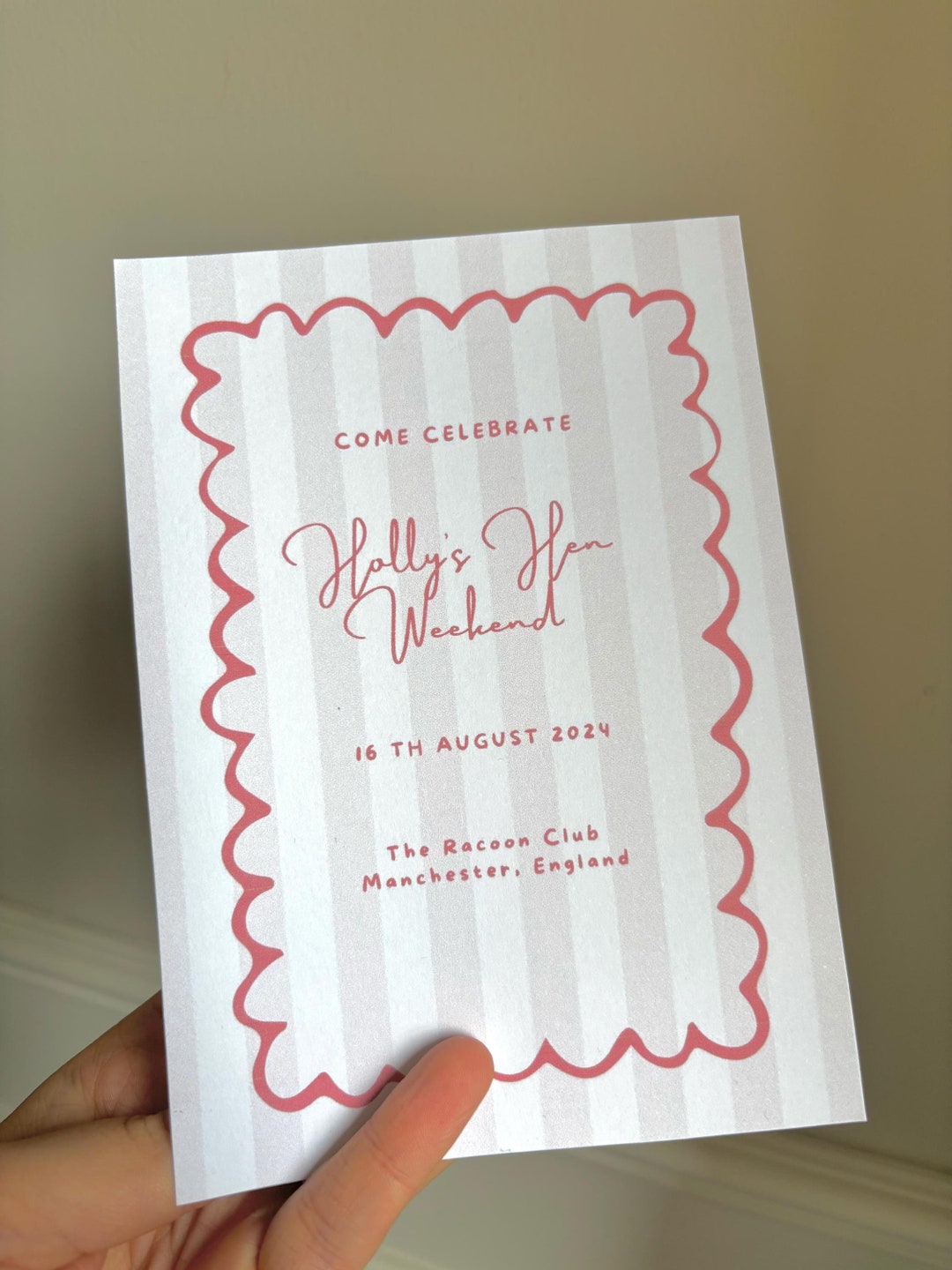 Hot Pink Stripe Squiggle Wavy Border Invitation Template, Hen ...