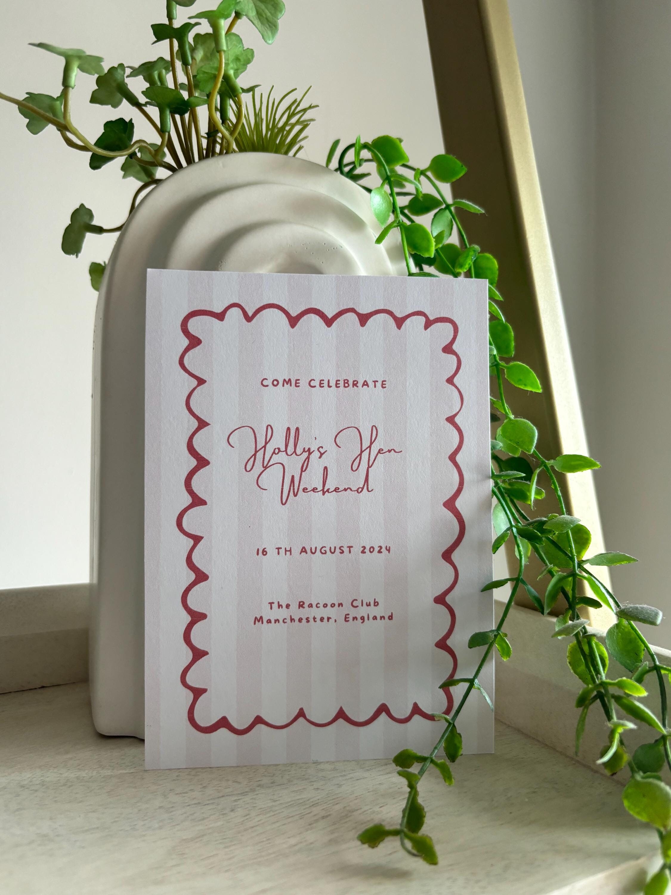 Hot Pink Stripe Squiggle Wavy Border Invitation Template, Hen ...