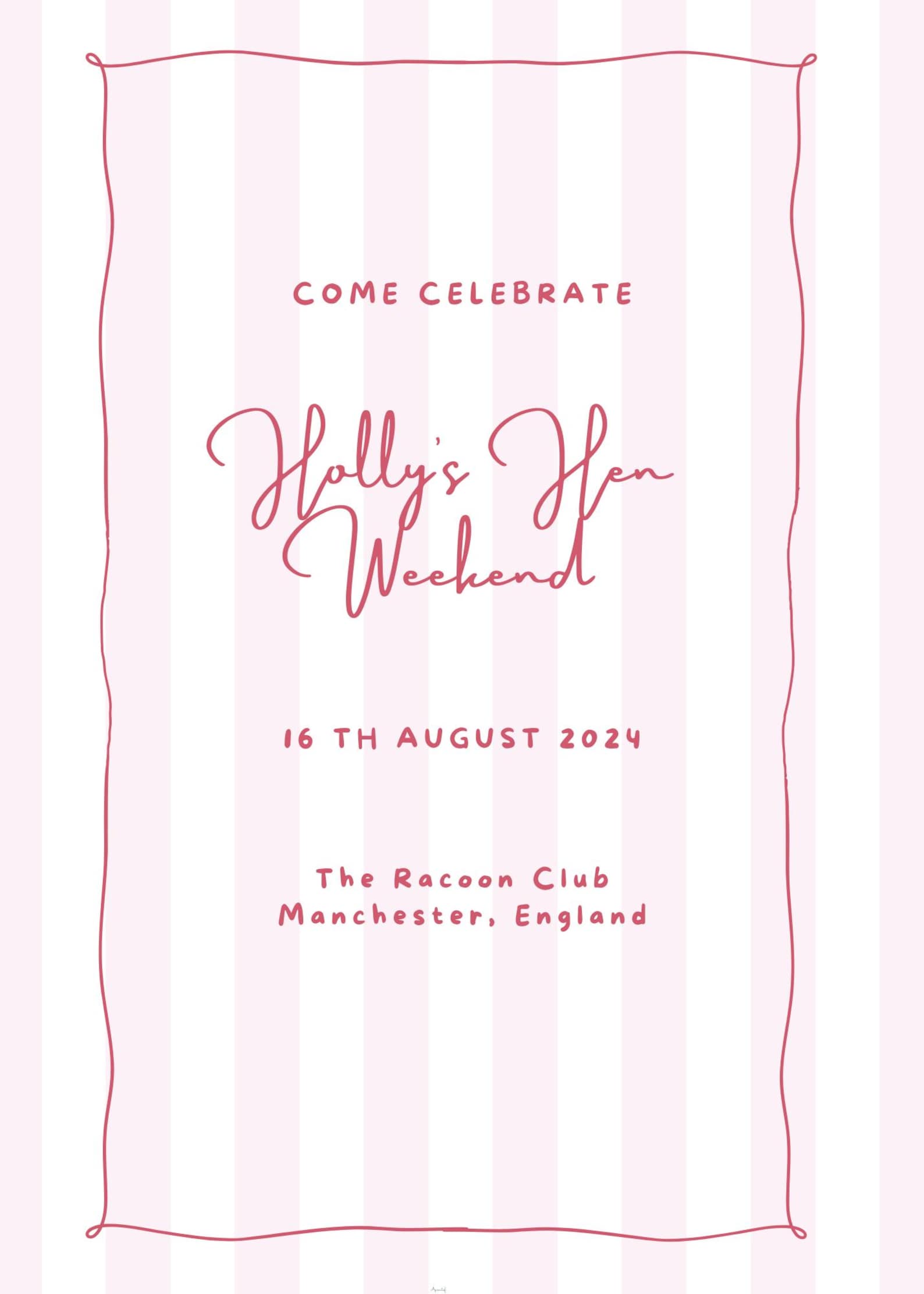 Hot Pink Stripe Squiggle Wavy Border Invitation Template, Hen ...