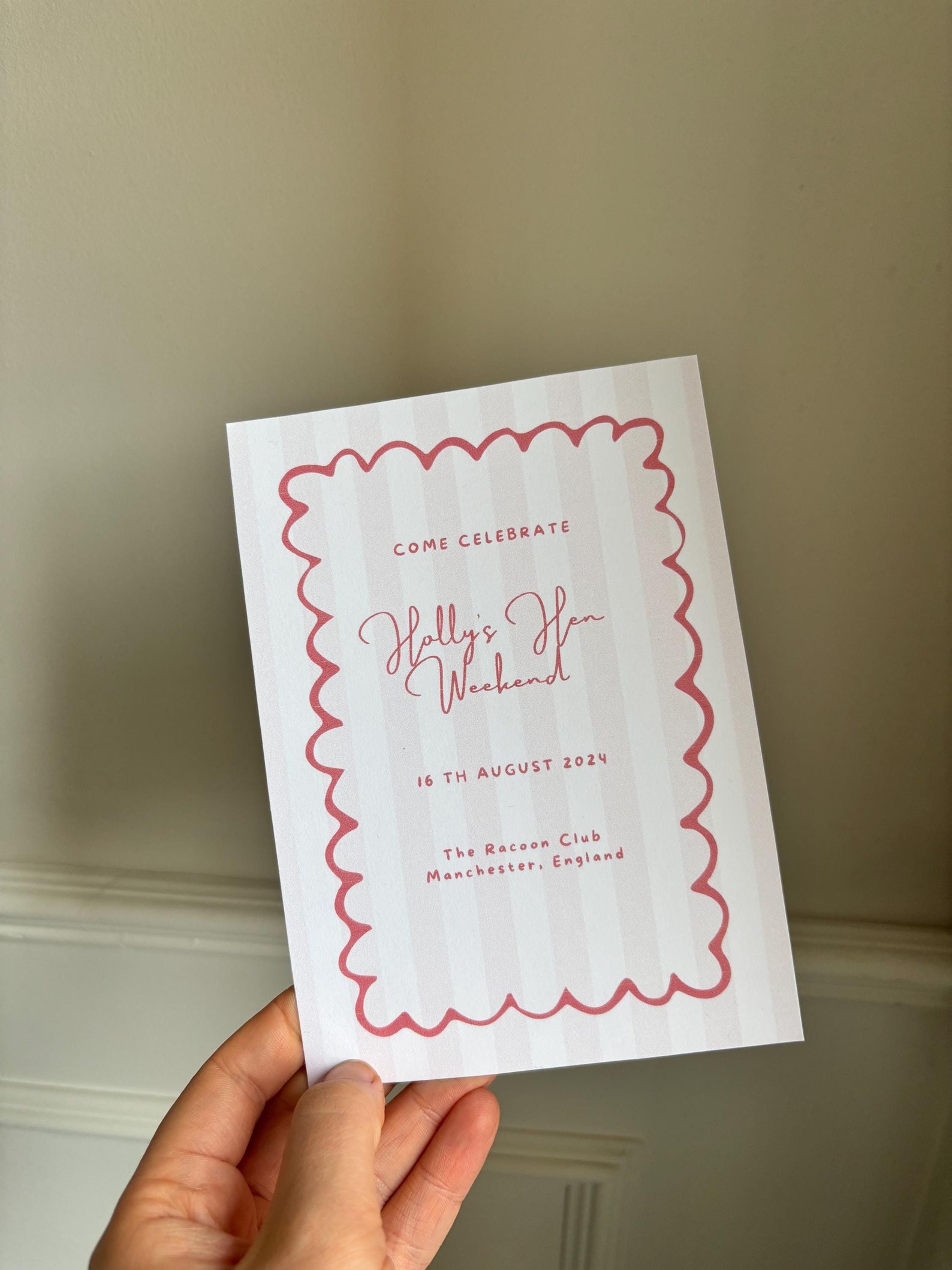 Hot Pink Stripe Squiggle Wavy Border Invitation Template, Hen ...