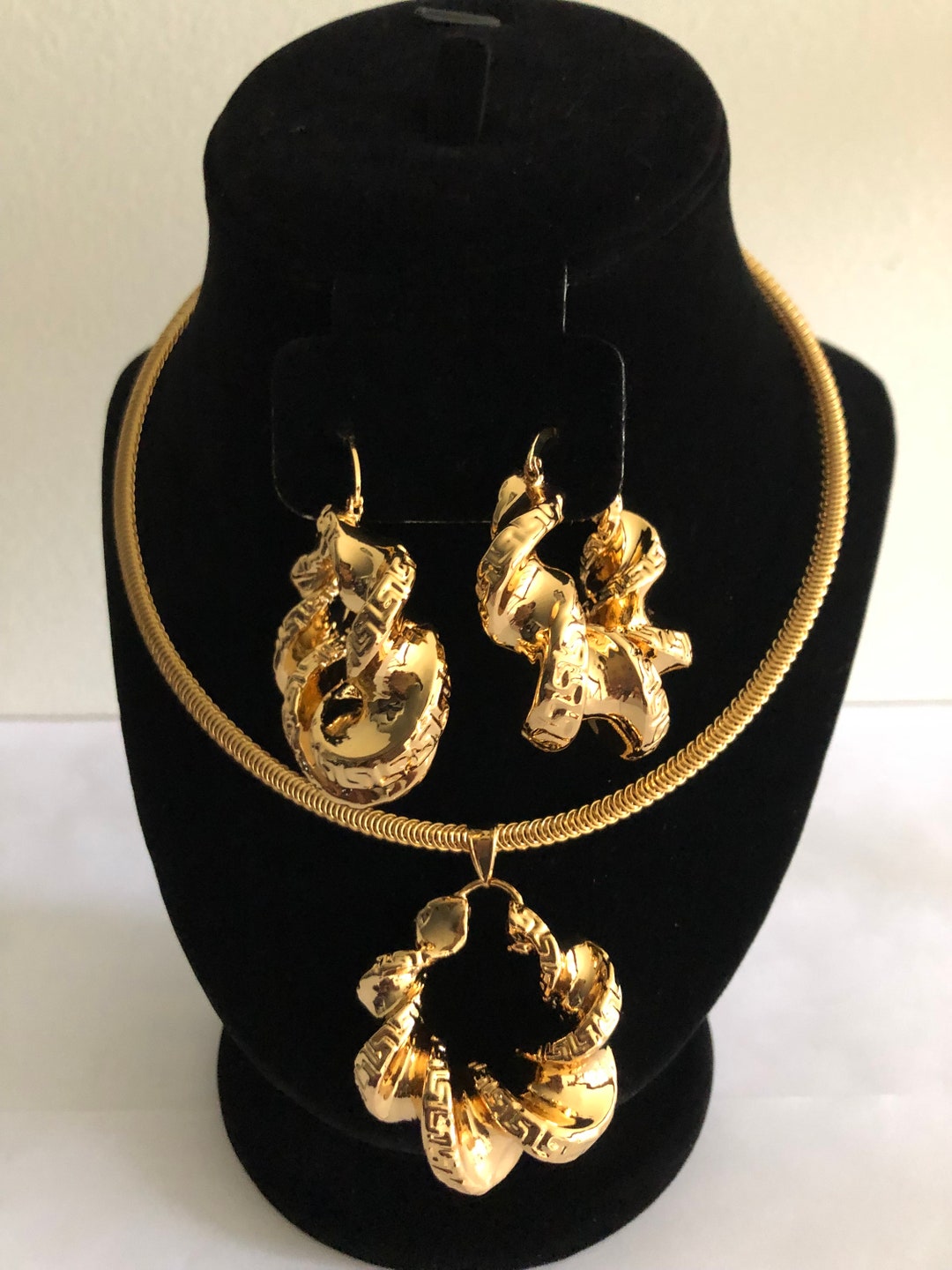 Luxury, Chunky Italian Gold Design Earrings & Pendant. Non Tarnish.skin ...