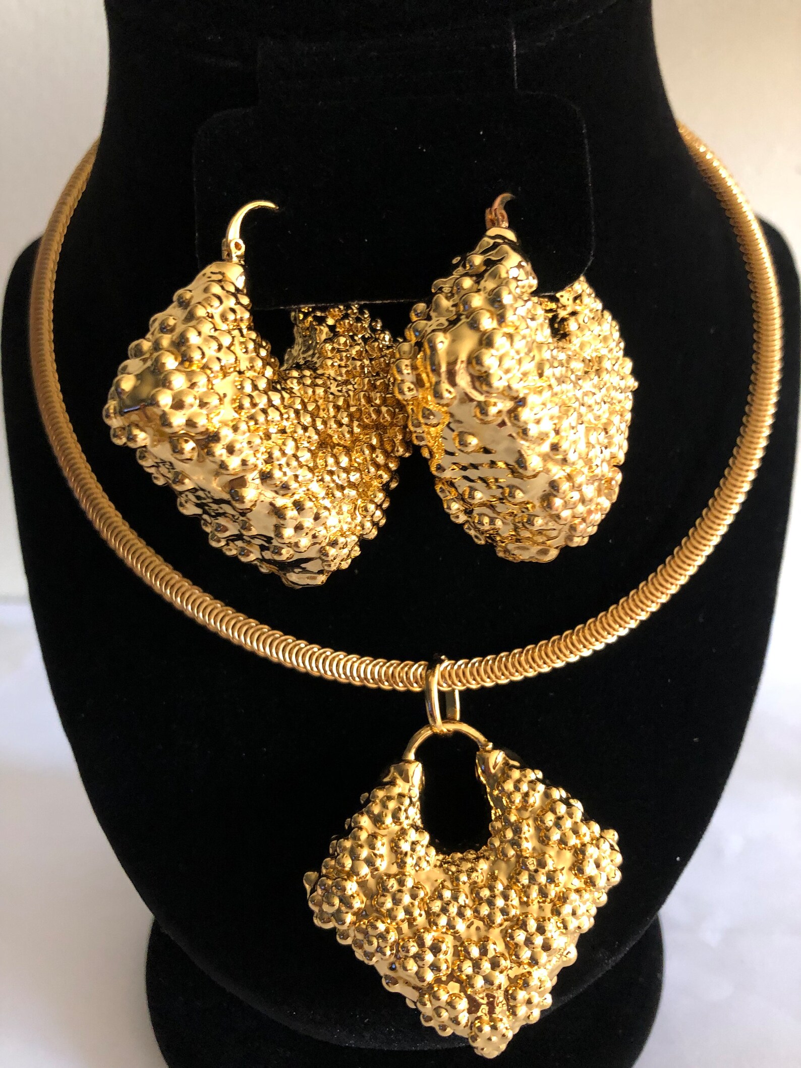 Luxury, Chunky Italian Gold Design Earrings & Pendant. Non Tarnish.skin ...