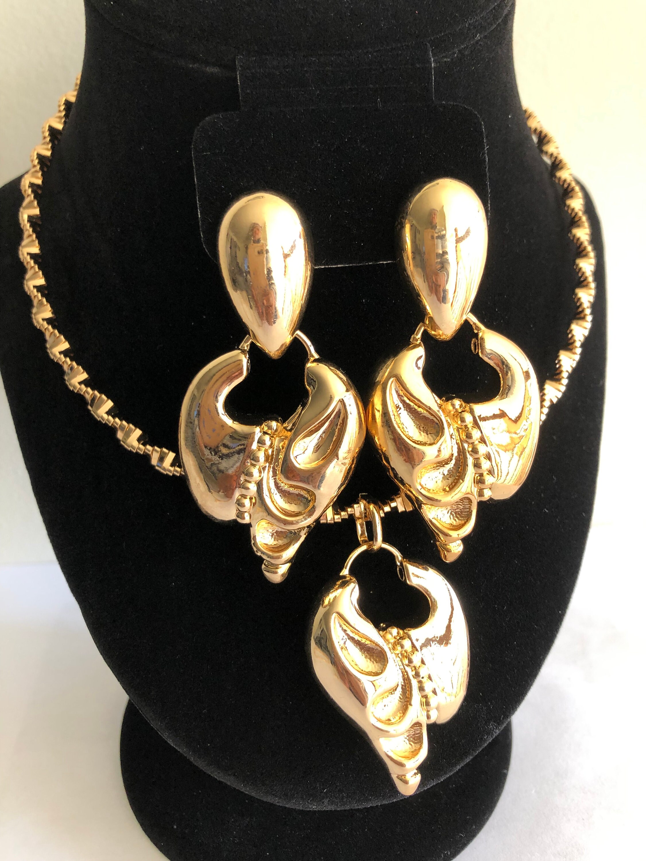 Luxury Chunky Italian Gold Design Earrings & Pendant. Non - Etsy