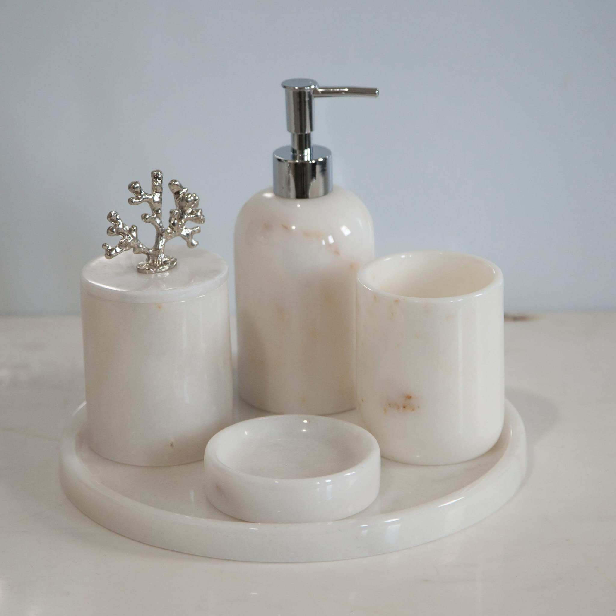 5 Pieces Classic White Marble Bathroom Set Marble Products - Etsy