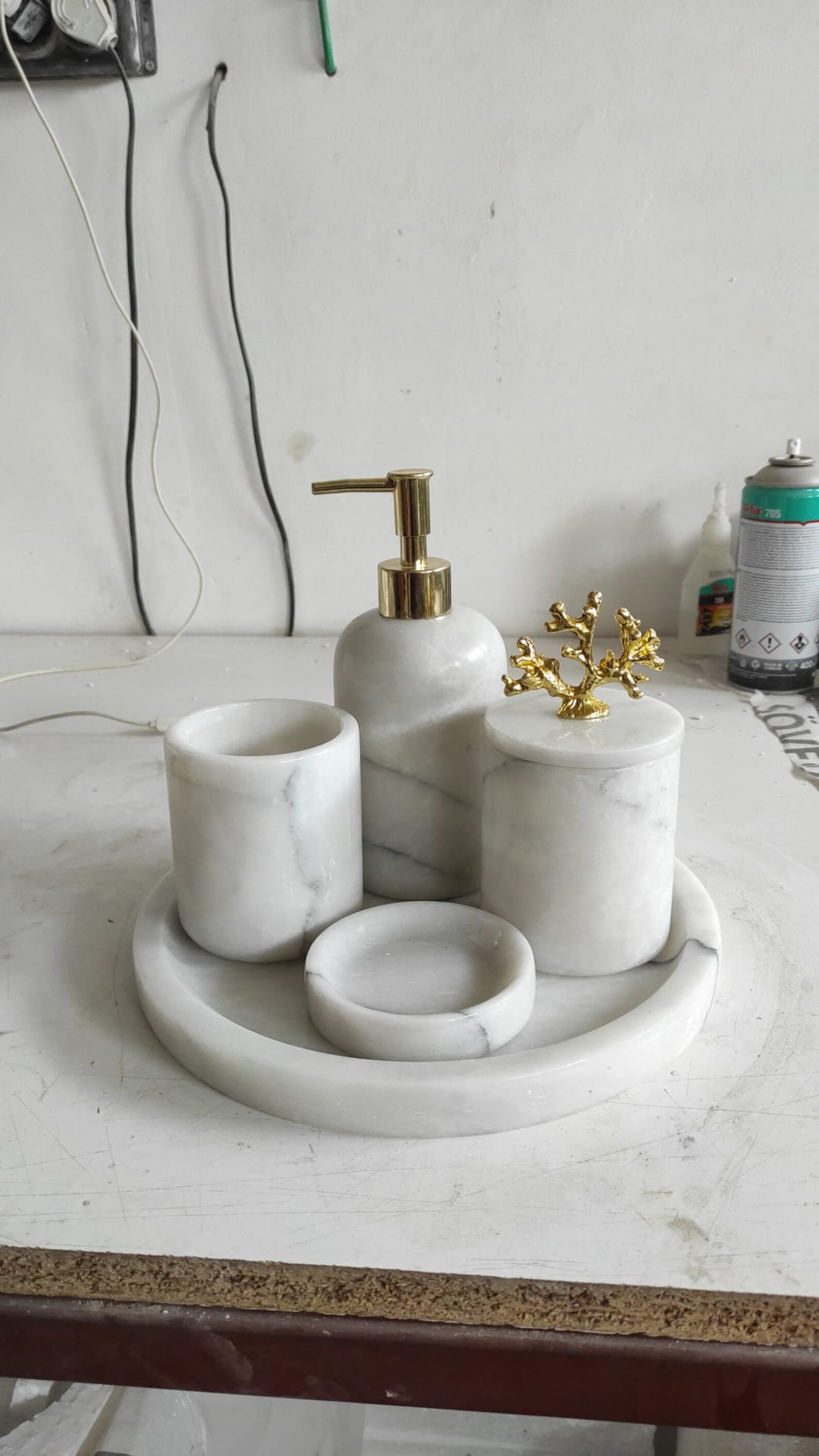 5 Pieces Classic White Marble Bathroom Set Marble Products - Etsy