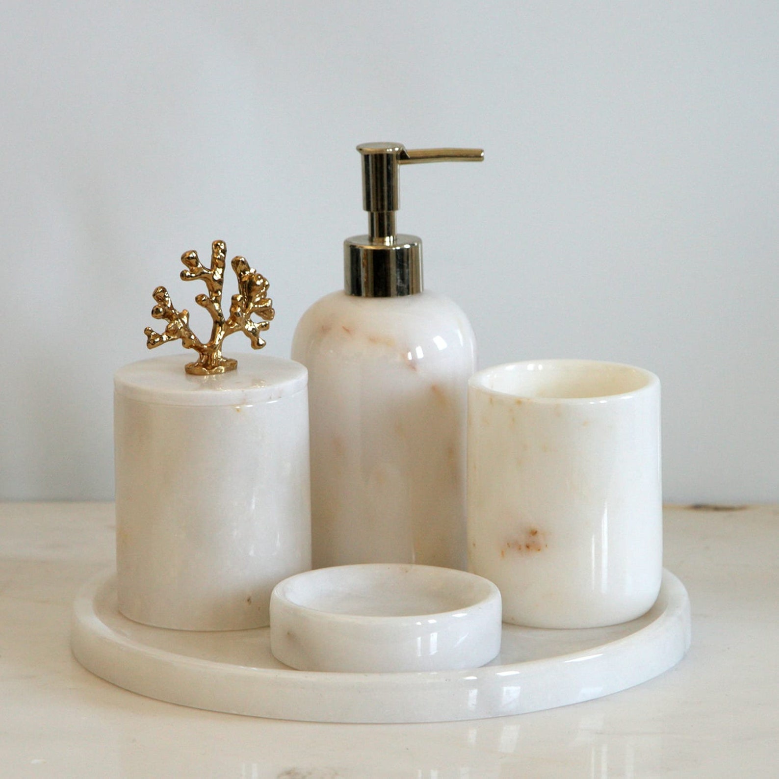 5 Pieces Classic White Marble Bathroom Set Marble Products - Etsy