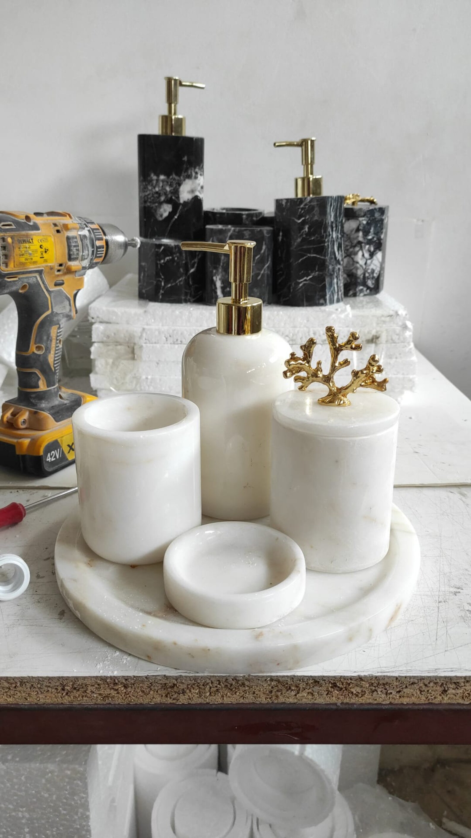 5 Pieces Classic White Marble Bathroom Set Marble Products - Etsy