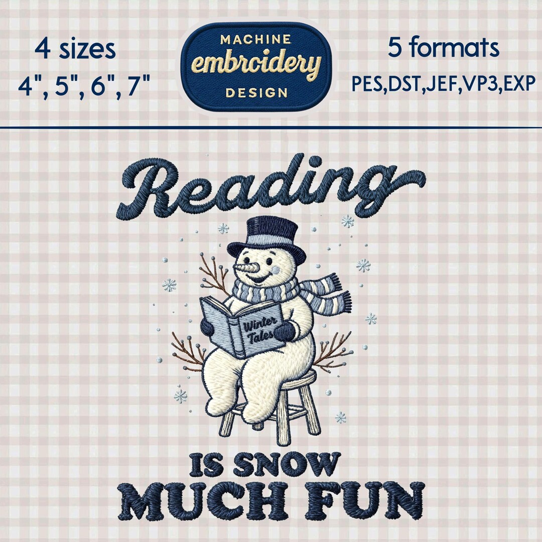 Reading Christmas Embroidered Design, Reading is Snow Much Sublimation ...
