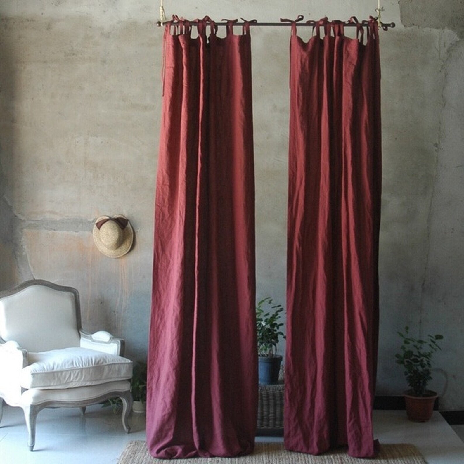 Adjustable Linen Sheer Boho Curtains Drapery, Bohemian Valance Linen ...