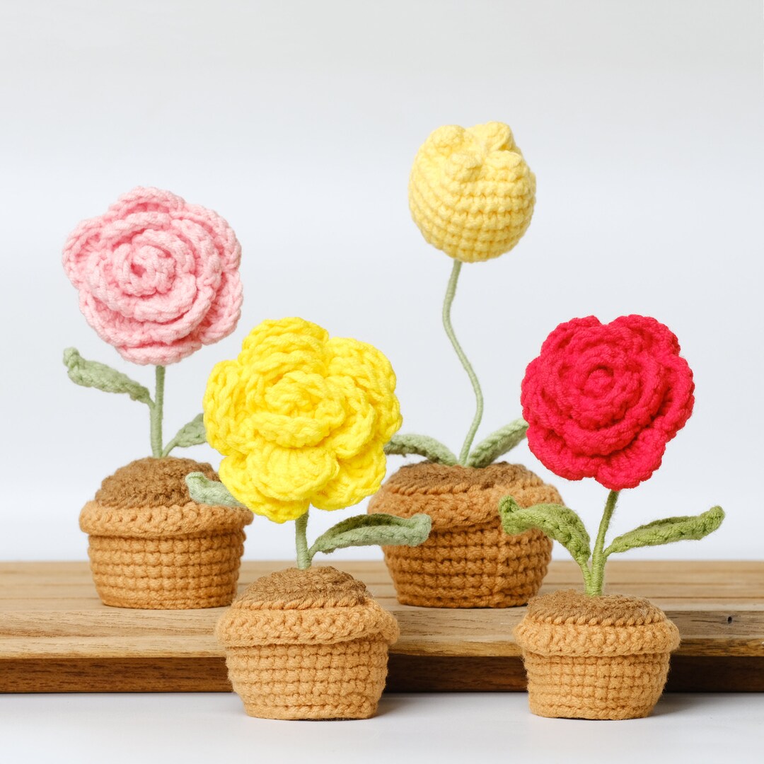 Handmade Crochet Potted Flower Plant Knitted Flower Pot for - Etsy