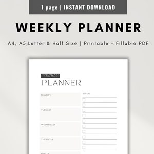 Weekly to Do List Printable,instant Download PDF, Weekly Planner, A4/a5 ...