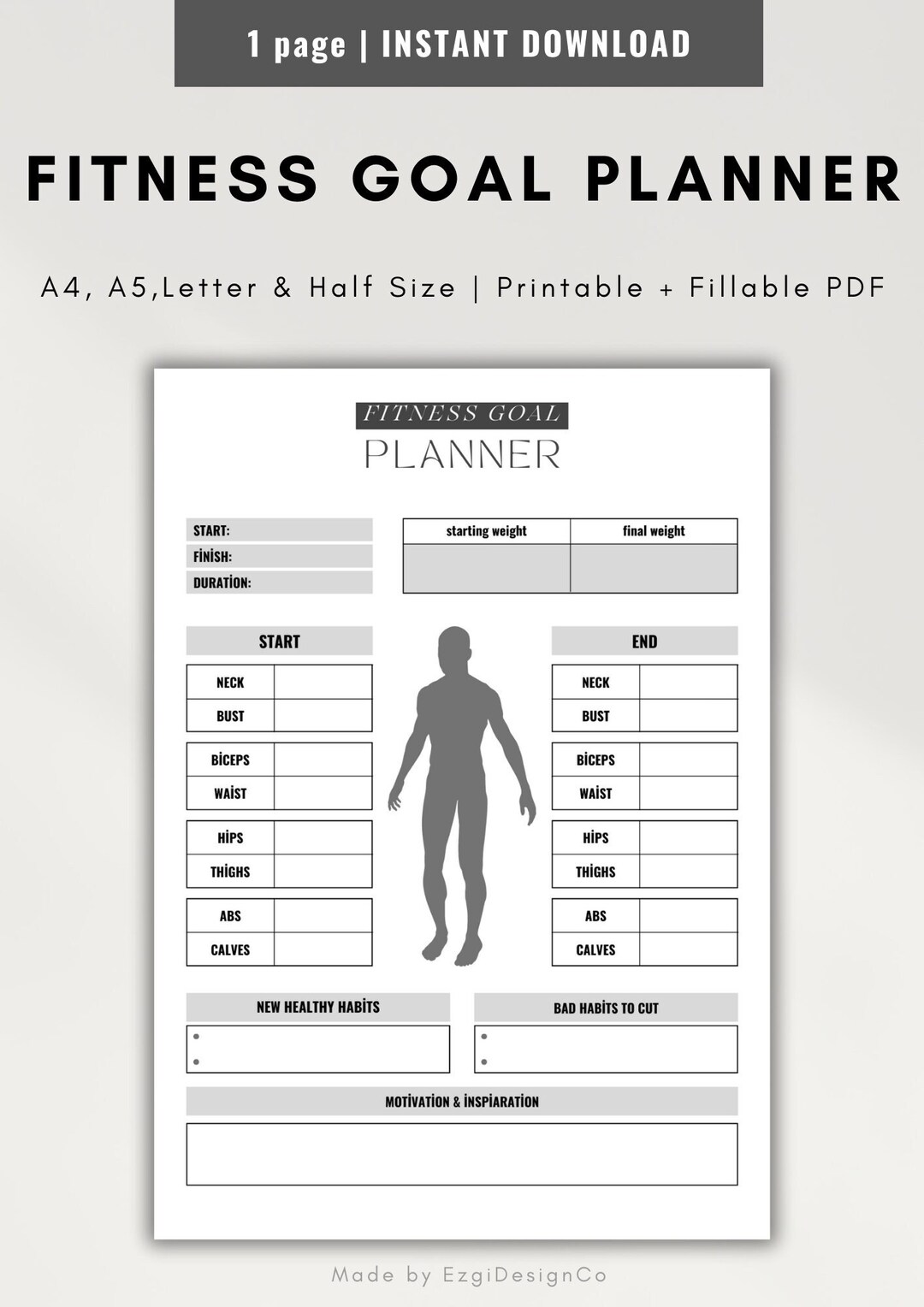 My Fitness Goal Planner Pritnable, Goal Setting, Goal Worksheet ...