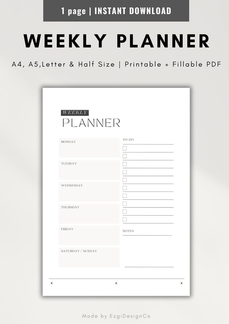 Weekly to Do List Printable,instant Download PDF, Weekly Planner, A4/a5 ...