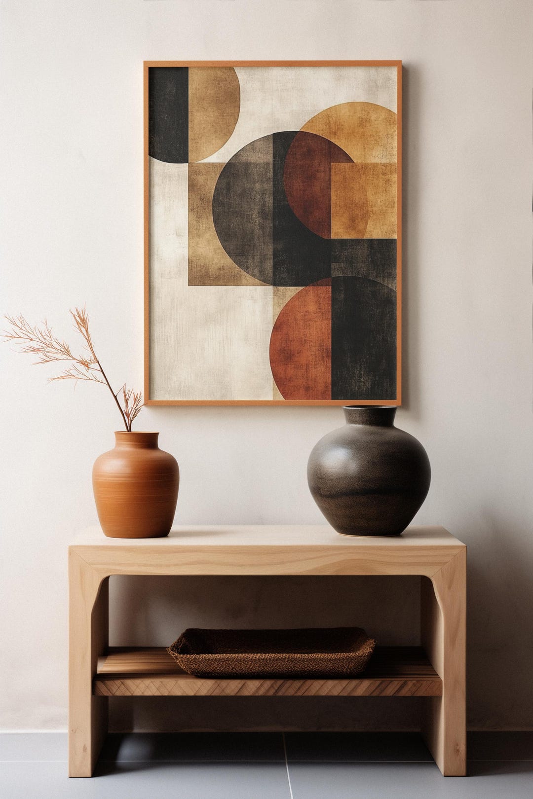 Modern Geometric Abstract Art Print - Earthy Circular and Angular ...