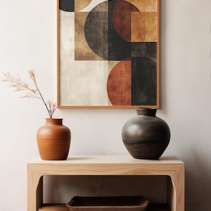 Modern Geometric Abstract Art Print - Earthy Circular and Angular ...