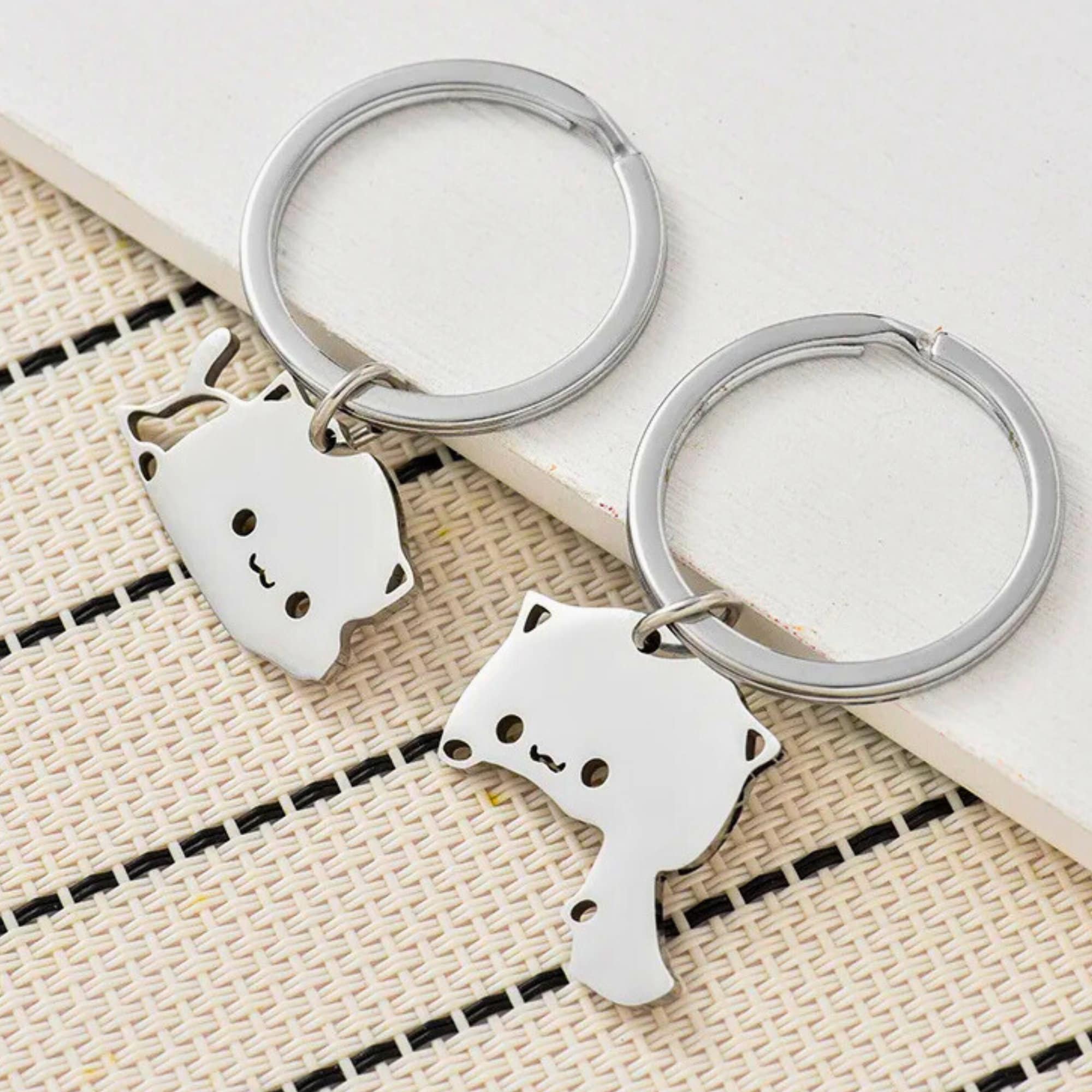 Matching Keychains for Couples Keychain Mitao Cat Peach and Goma Keychain Couple Cute Bubu Dudu ...