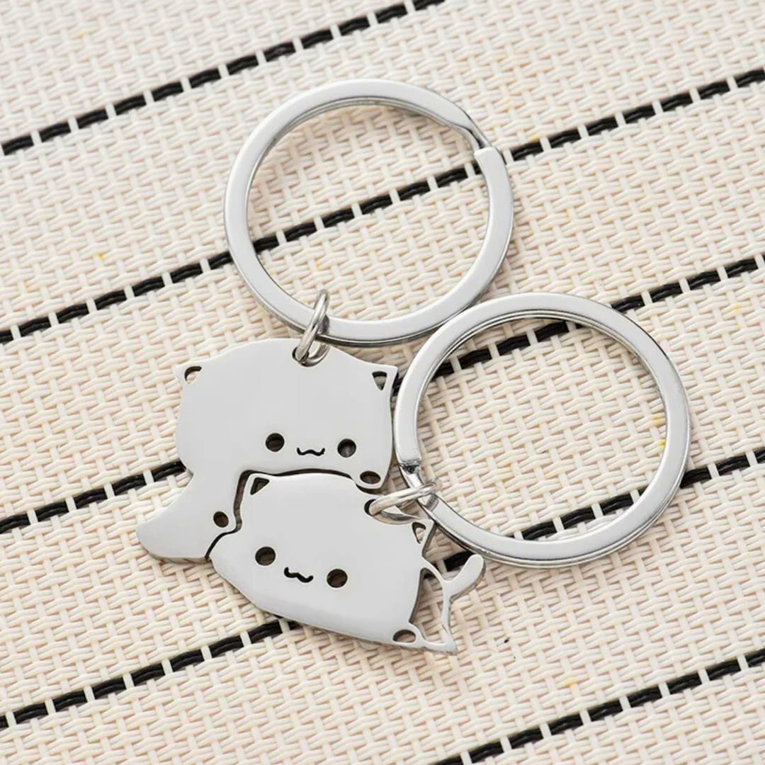 Matching Keychains for Friendship Keychain Mitao Cat Peach Goma ...