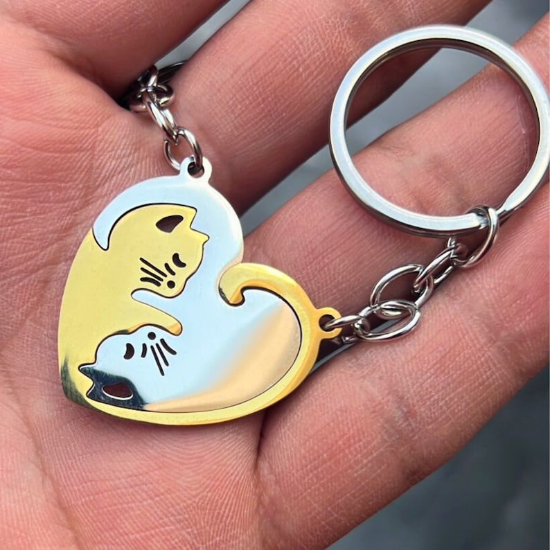 Cute Bestie Friendship Animal Cat Couple Puzzle Connect Keychain Charm ...