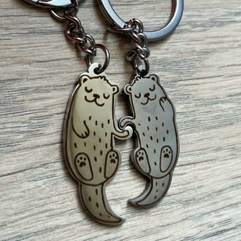 Cute Otters Matching Keychains for Couples Keychain Hand Holding Otters ...