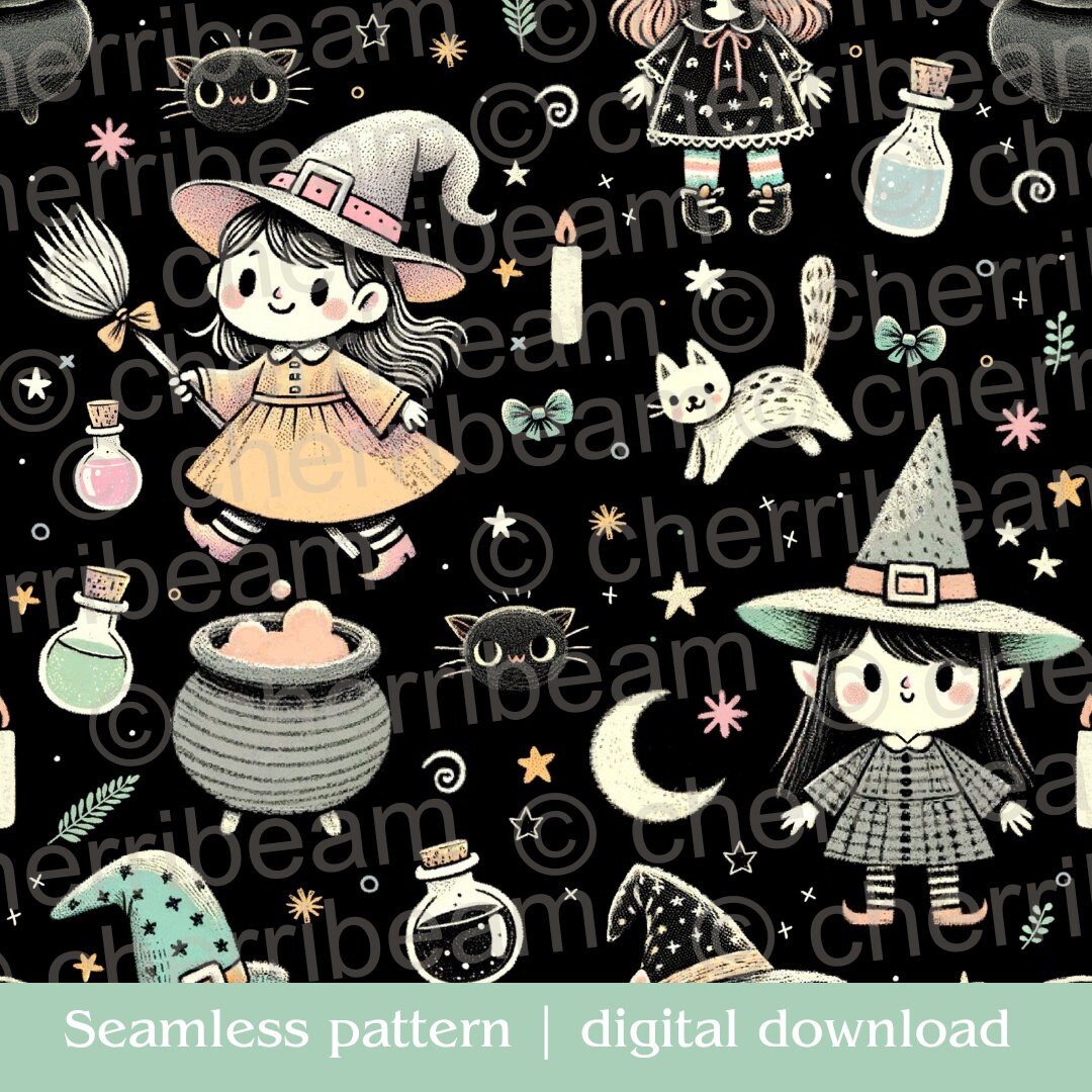 Cute Little Witches Printable Seamless Pattern 4 Ideal for - Etsy