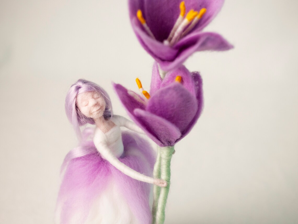 Crocus Fairy With Her Beloved Flowers. Needle Felted Character - Etsy