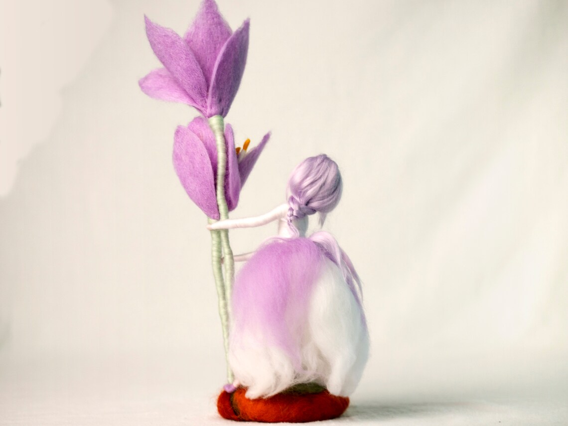 Crocus Fairy With Her Beloved Flowers. Needle Felted Character - Etsy