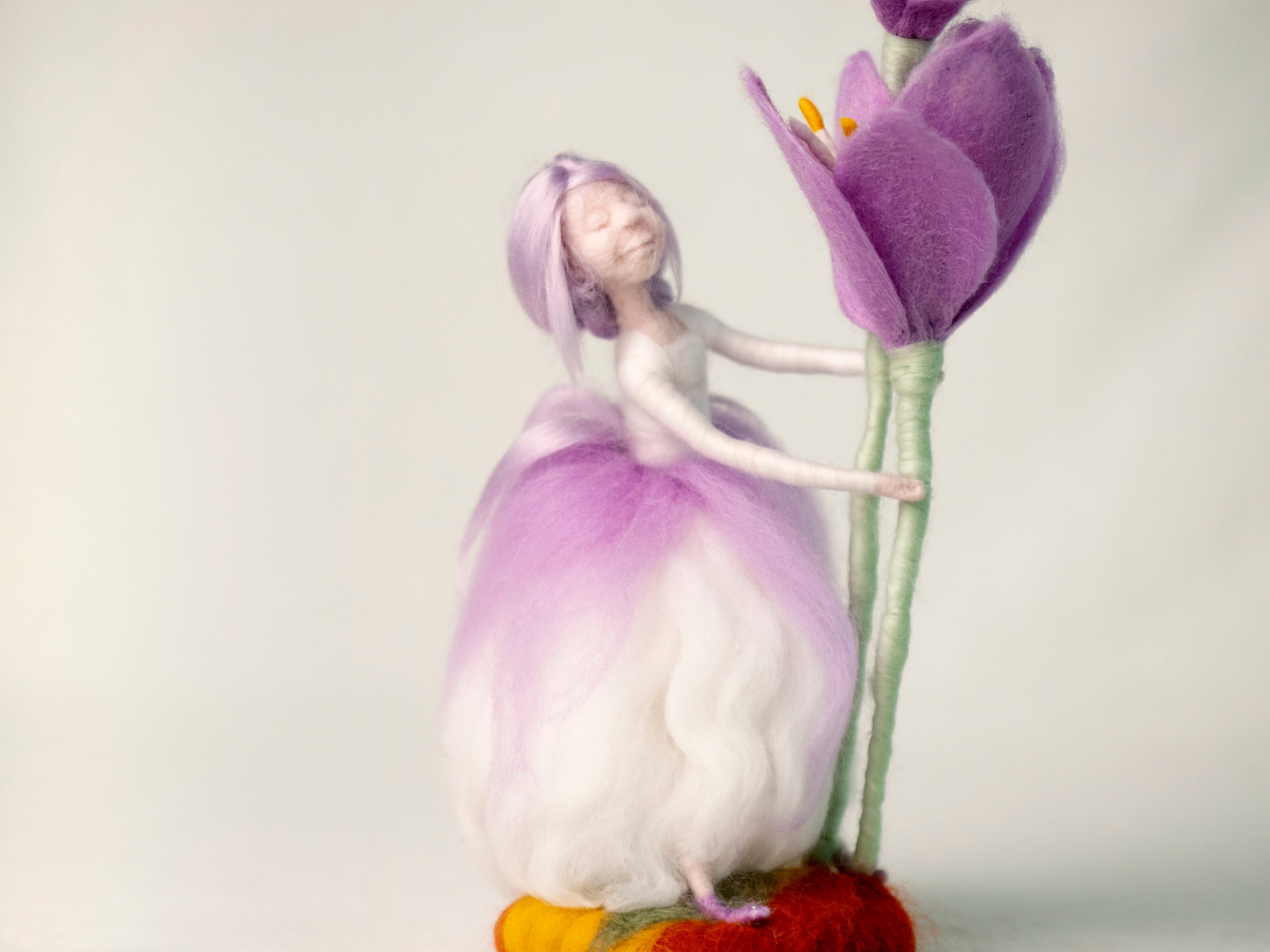 Crocus Fairy With Her Beloved Flowers. Needle Felted Character - Etsy
