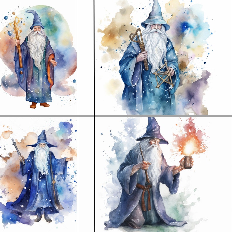 Watercolor Celestial Wizard Clipart Collection, Fantasy Art, PNG, for ...