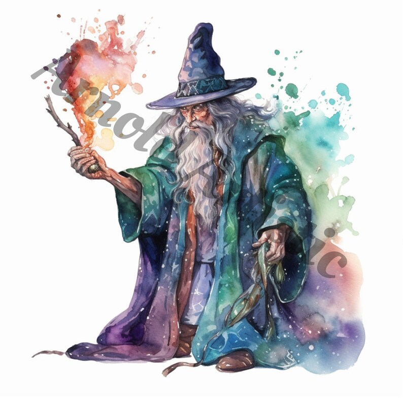 Watercolor Celestial Wizard Clipart Collection, Fantasy Art, PNG, for ...