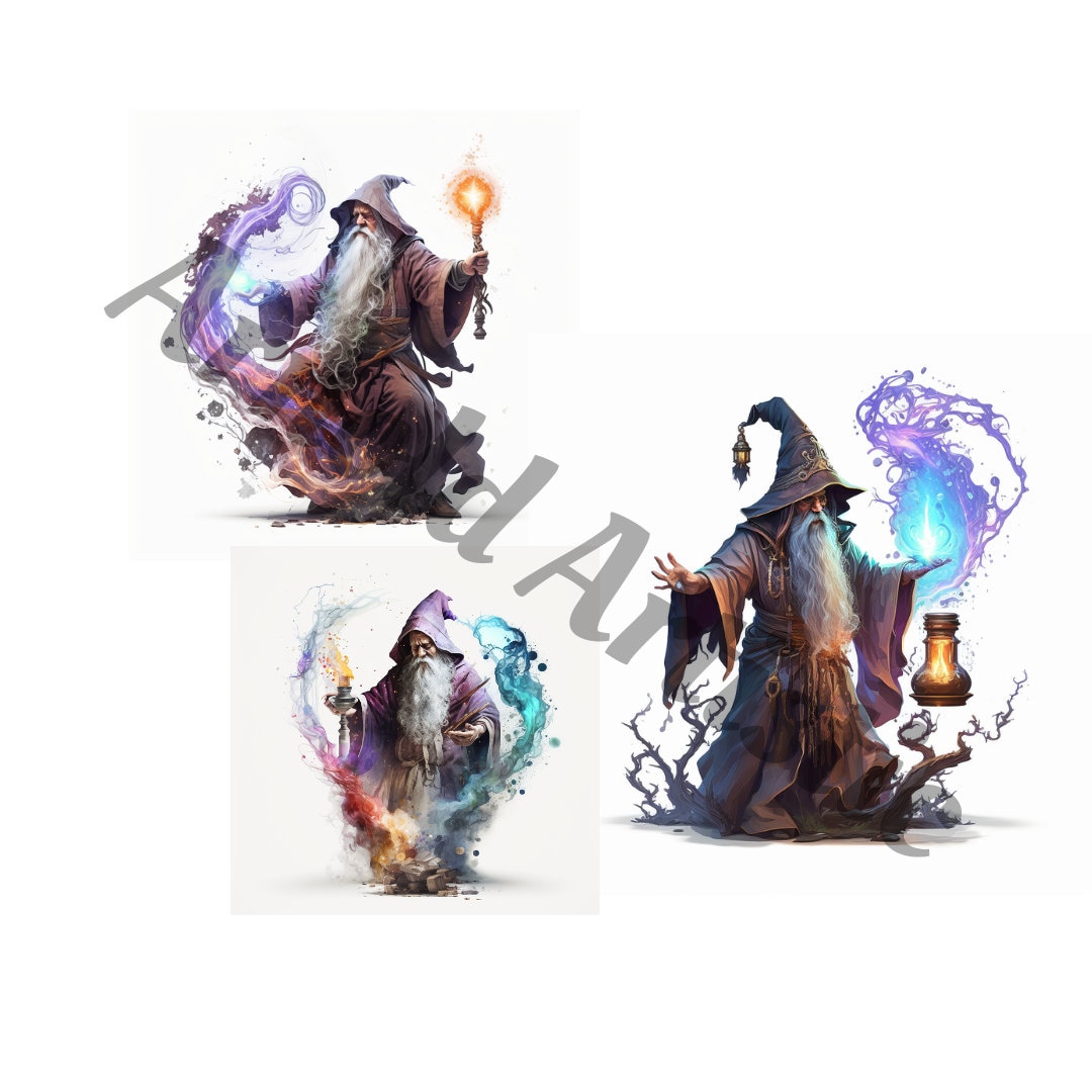 Watercolor Celestial Wizard Clipart Collection, Fantasy Art, PNG, for ...