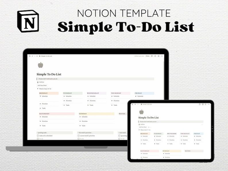 Notion to Do List Weekly Planner Template Simple Customizable - Etsy