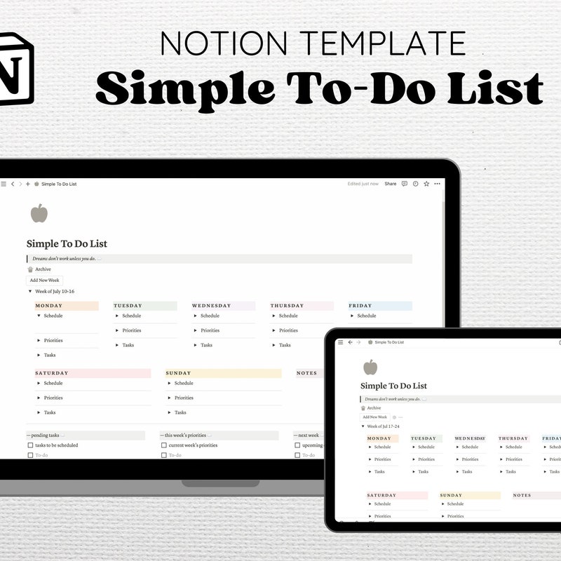 Weekly Plan to Do Notion - Etsy