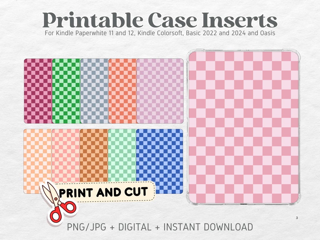 Kindle Printable Cardstock Clear Case Inserts | Colorful Checkered ...