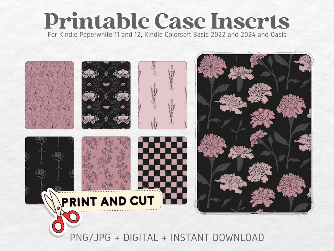 Kindle Printable Cardstock Clear Case Inserts | Black Blush ...