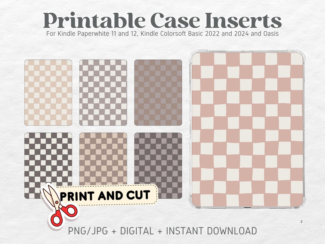 Kindle Printable Cardstock Clear Case Inserts | Neutral Checkers ...
