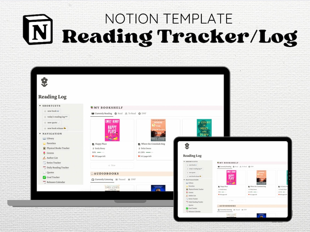 Notion Reading Tracker Log Book Journal Template - Etsy