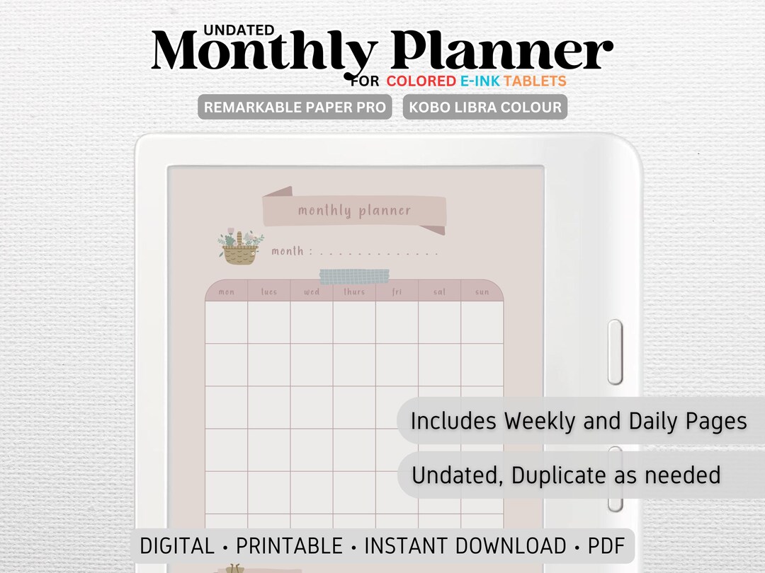 Monthly Planner Vol 2 for Coloured E-ink Tablets | Compatible With Kobo ...