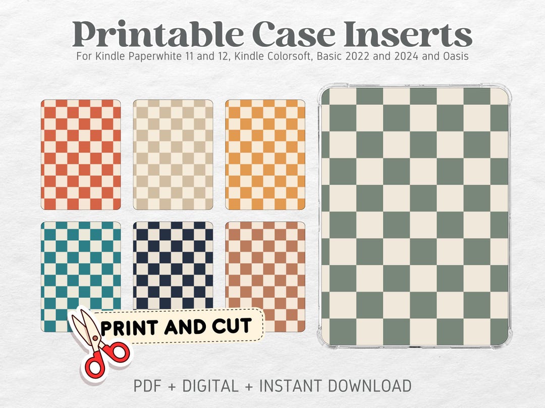 Kindle Printable Cardstock Clear Case Inserts | Retro Checkered ...