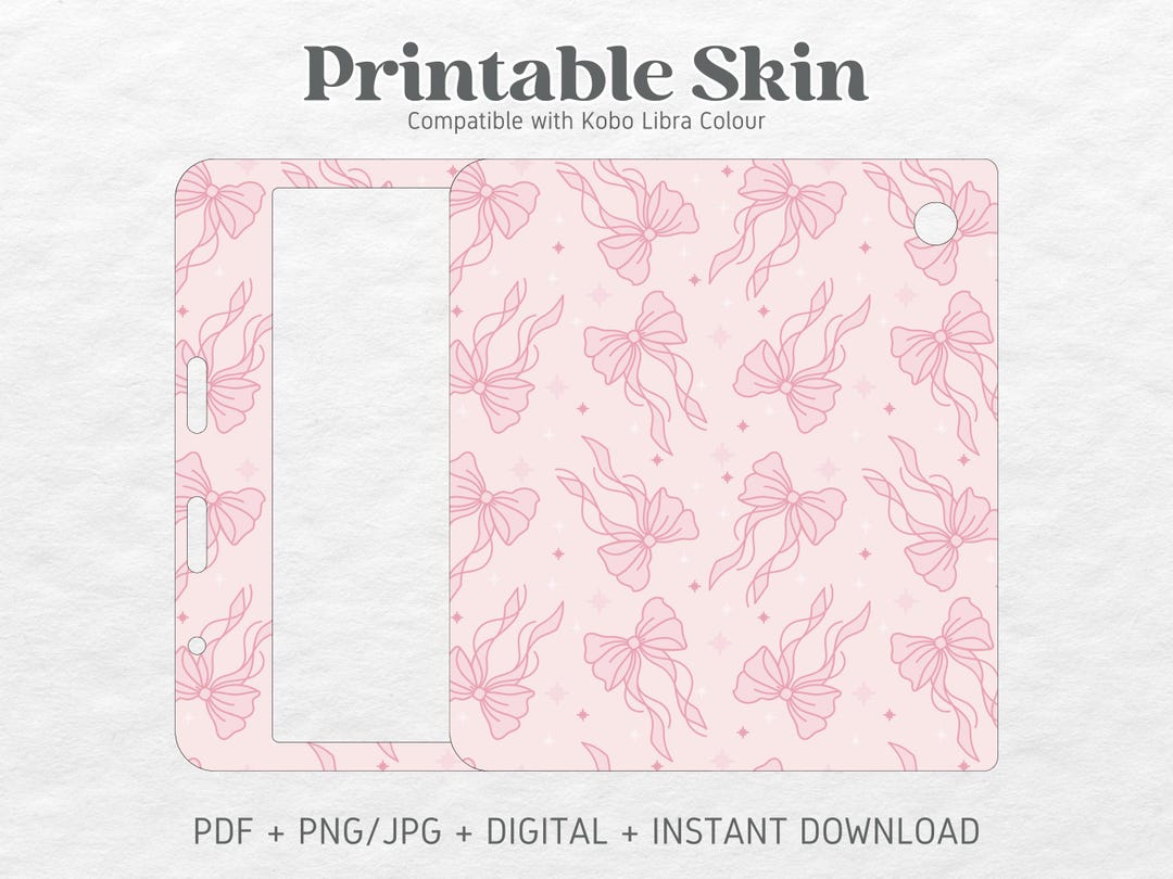 Kobo Libra Colour Skin Decal Case Inserts | Pink Coquette Bows ...