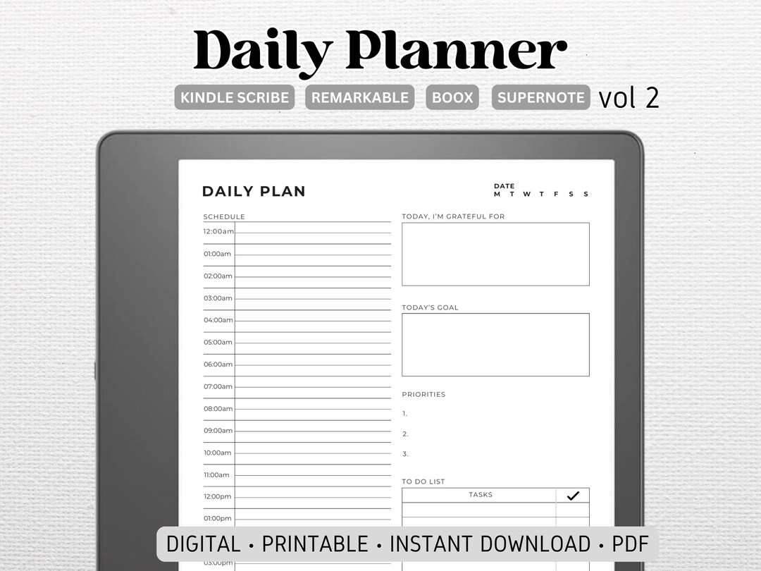 Daily Planner Vol 2 | Compatible With Kindle Scribe, Remarkable, Boox ...