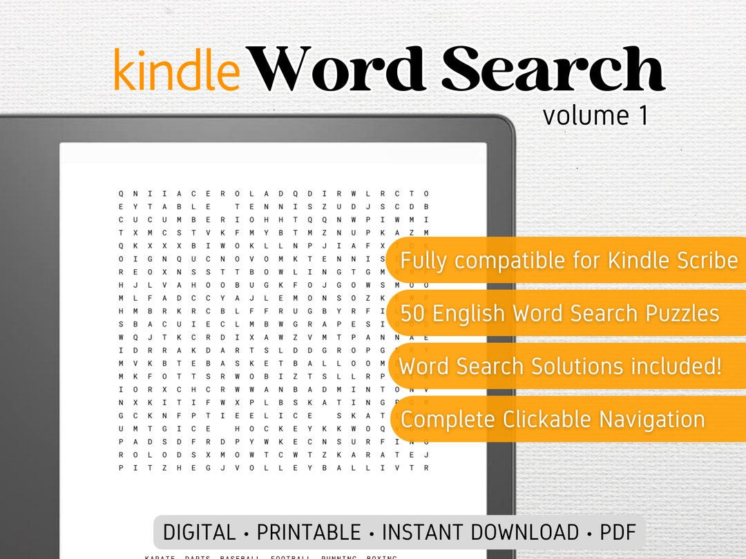 Kindle Scribe Word Search Puzzle Vol 1 Digital Download Hyperlinked PDF ...