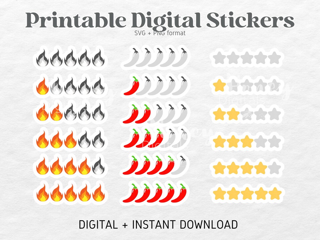 Spice Rating Stickers | Digital Printable Stickers | Downloadable ...