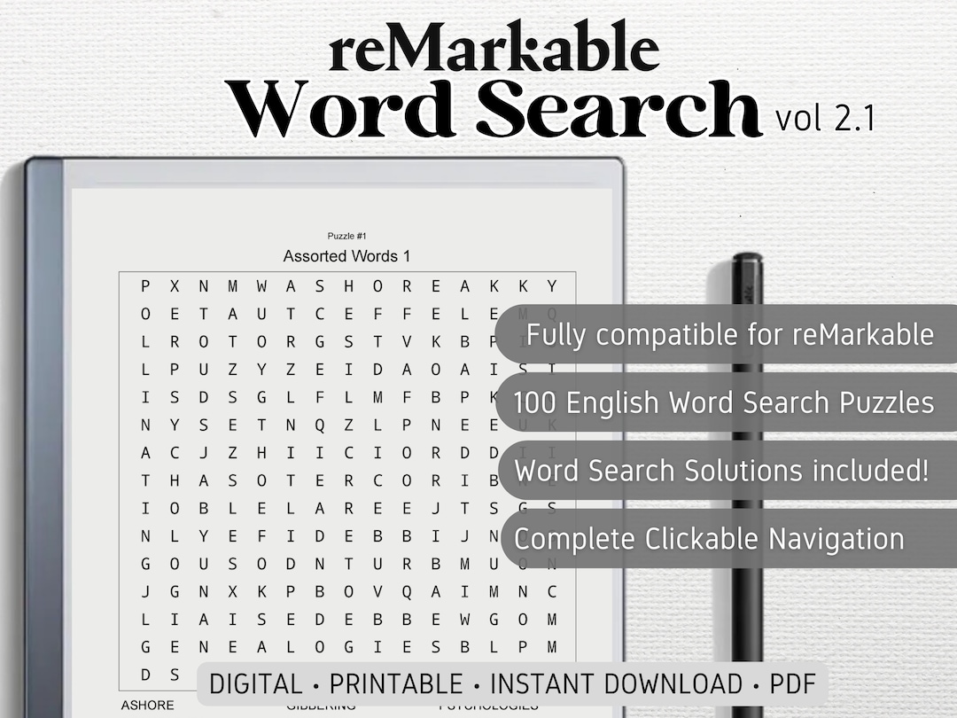 Remarkable Word Search Puzzle Vol 2.1 100 PUZZLES Digital Download ...