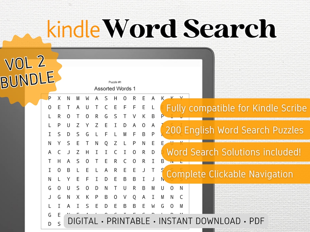 Kindle Scribe Word Search Puzzle Vol 2 BUNDLE 100 PUZZLES Digital ...