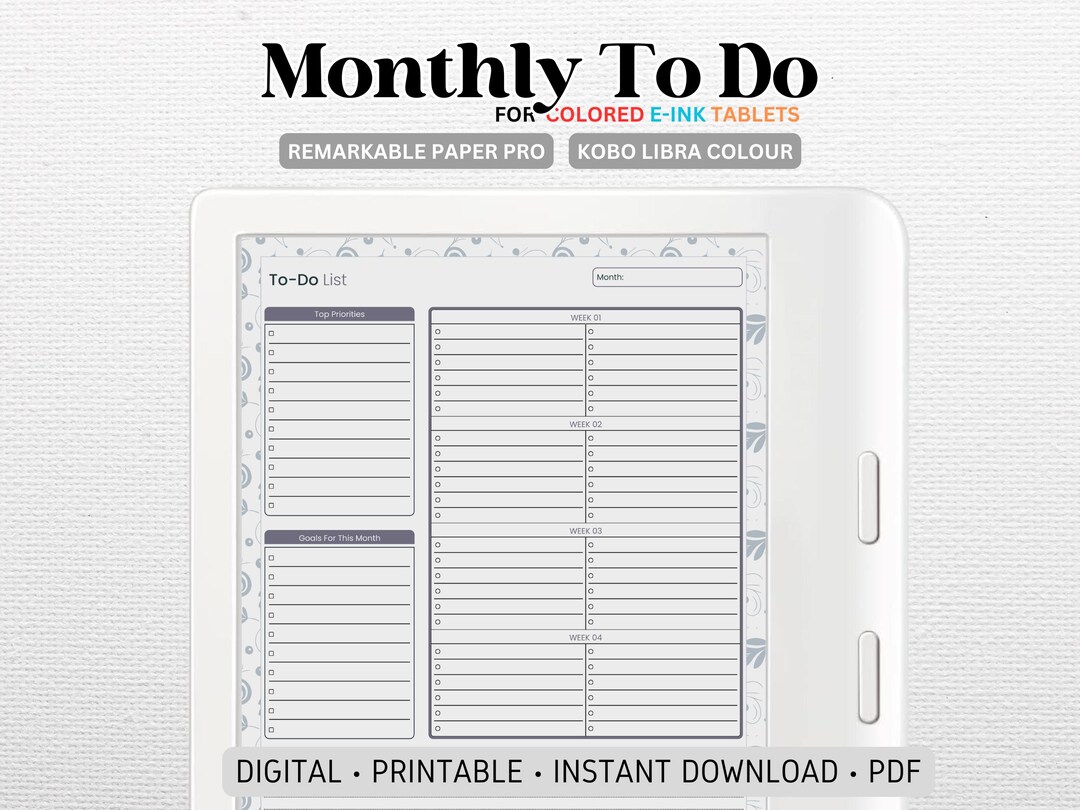 Monthly to Do Vol 1 for Coloured E-ink Tablets | Compatible With Kobo ...