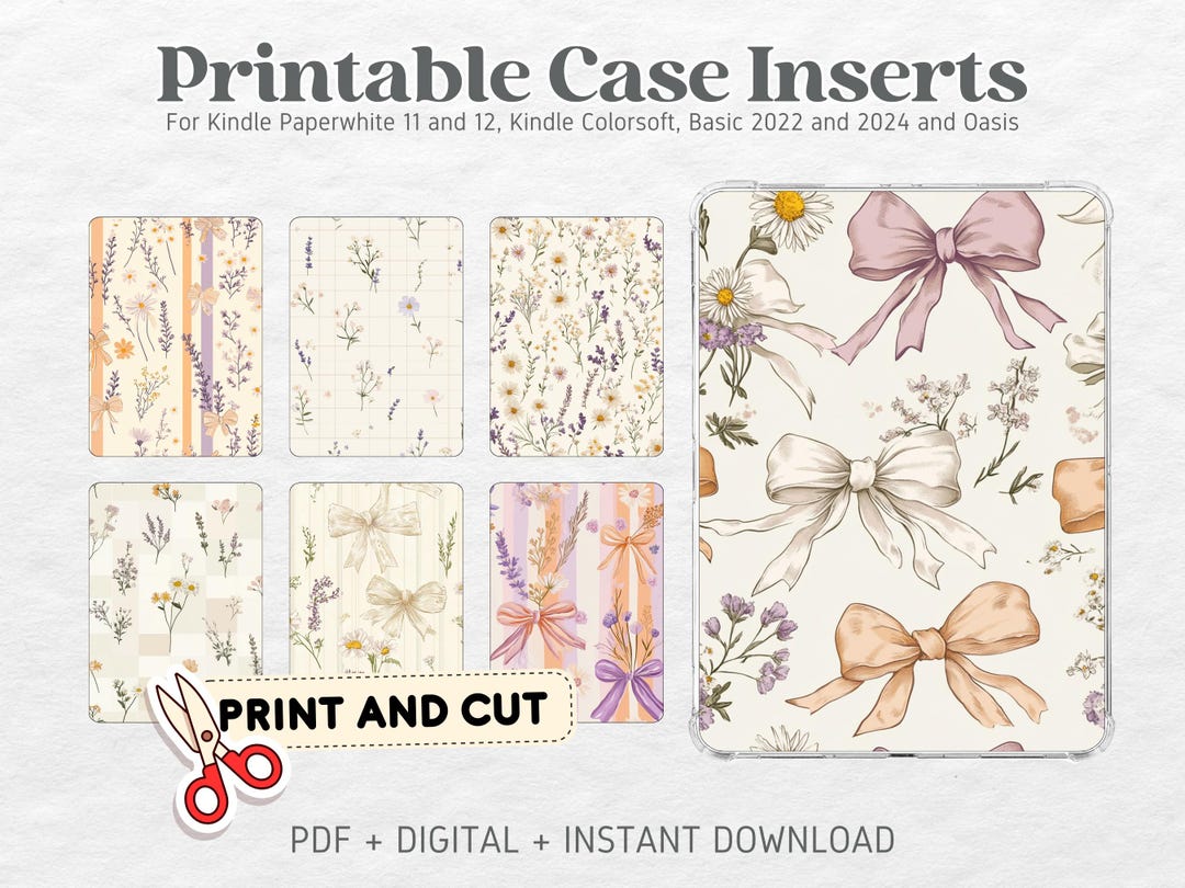 Kindle Printable Cardstock Clear Case Inserts | Coquette Wildflower ...