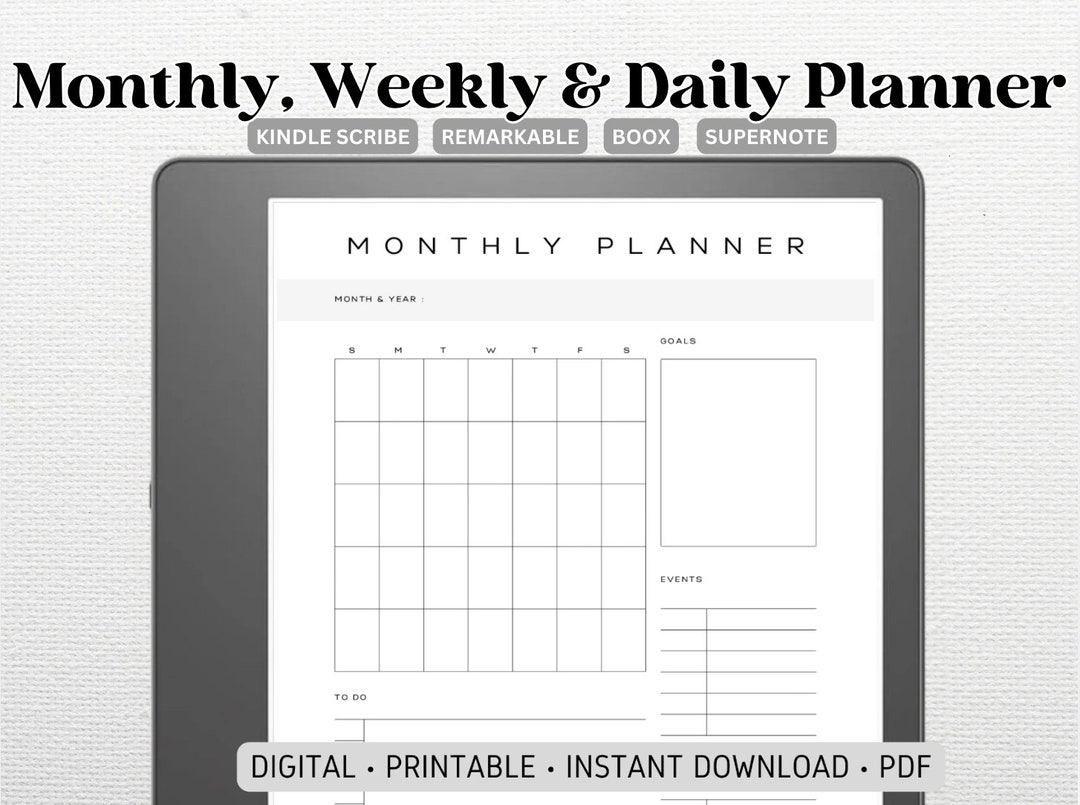 Monthly, Weekly and Daily Planner | Compatible W/ Kindle Scribe ...